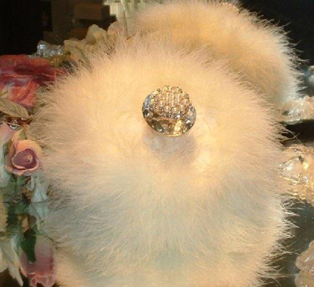 Powder Puff ~ Body Dusting Powder Puff ~ Cream Faux Fur Puff Trimmed in ...