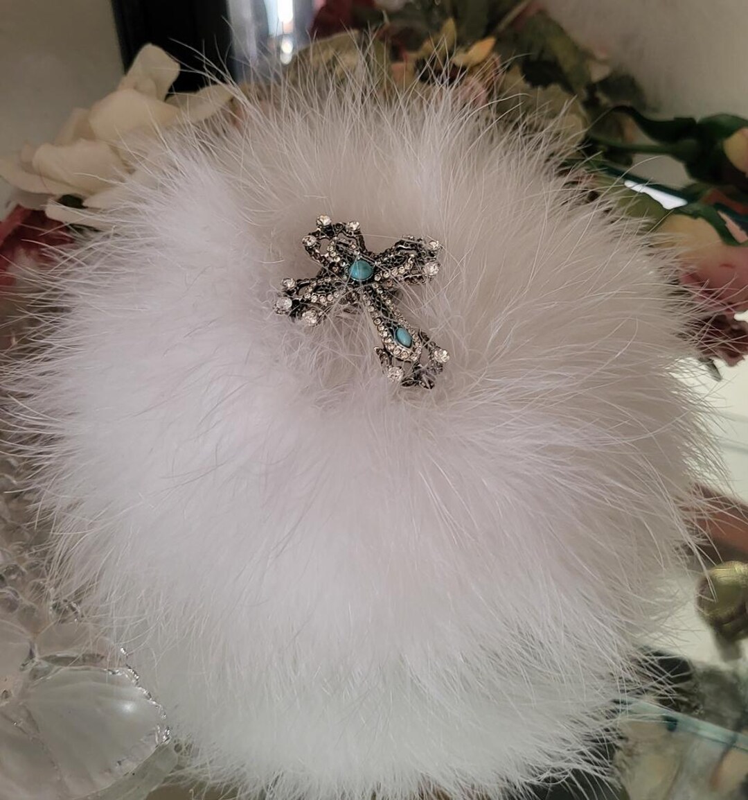 Cross Body Dusting Powder Puff Duster White Down Feather Trim - Etsy