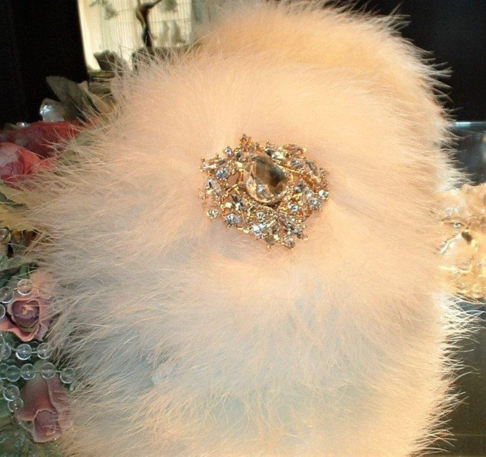 Powder Puff ~ Body Dusting Powder Puff ~ Ivory Fur Puff With Ivory ...