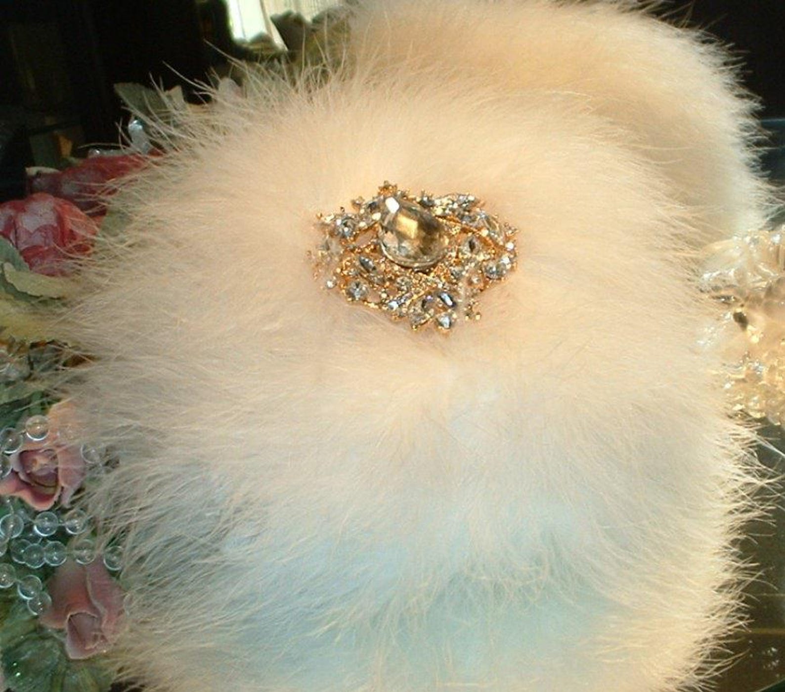 Powder Puff ~ Body Dusting Powder Puff ~ Ivory Fur Puff With Ivory ...