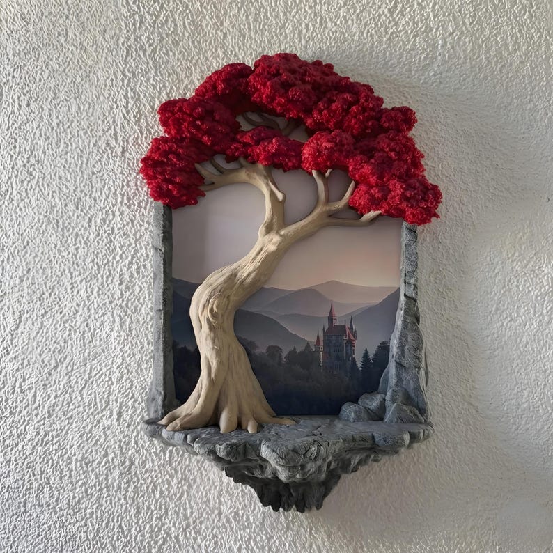 3D Tree Wall Art STL | Fantasy Window Diorama Shadow Box | Floating ...
