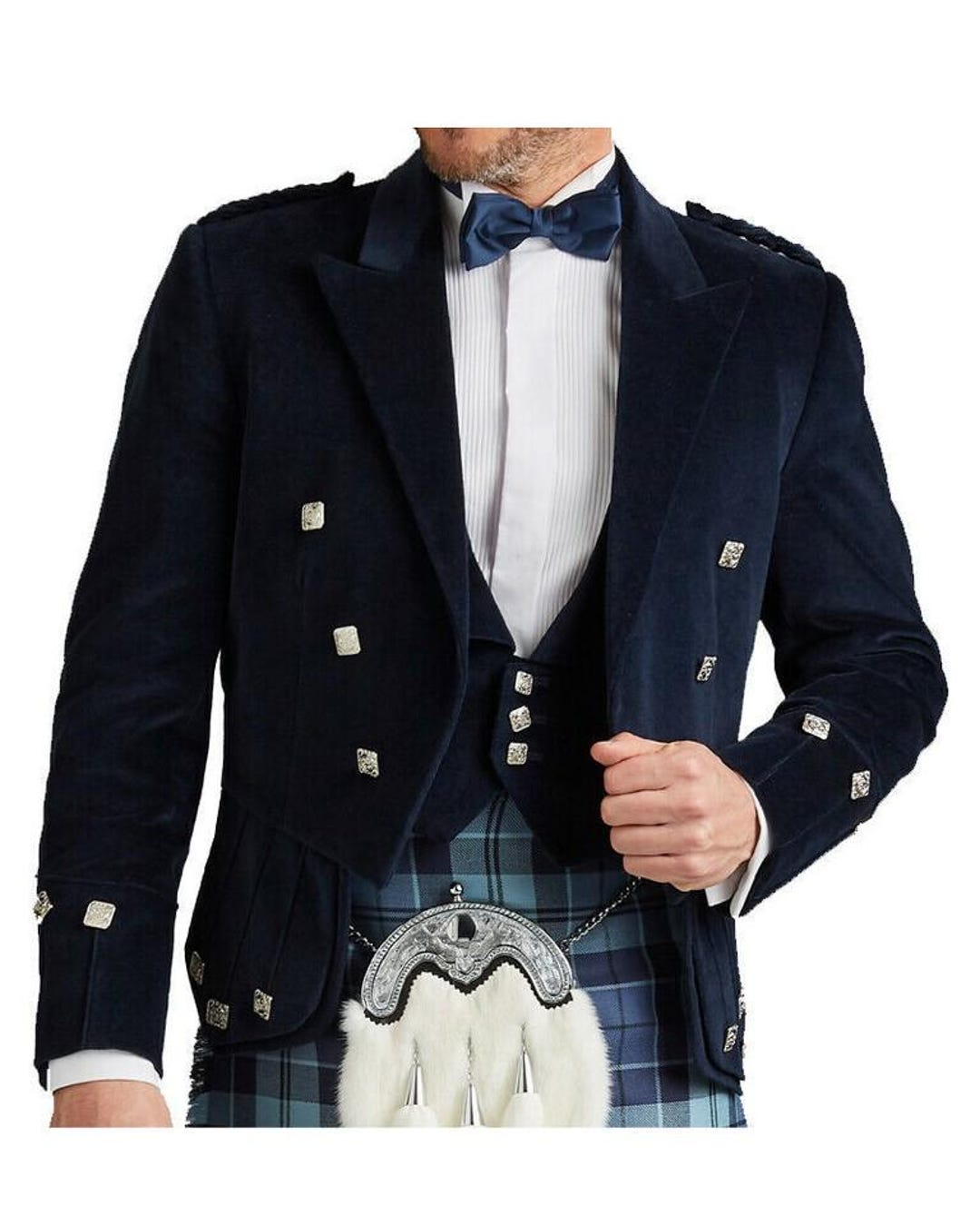 Men's Scottish Blue Velvet Regulation Doublet Argyle Jacket Wedding ...