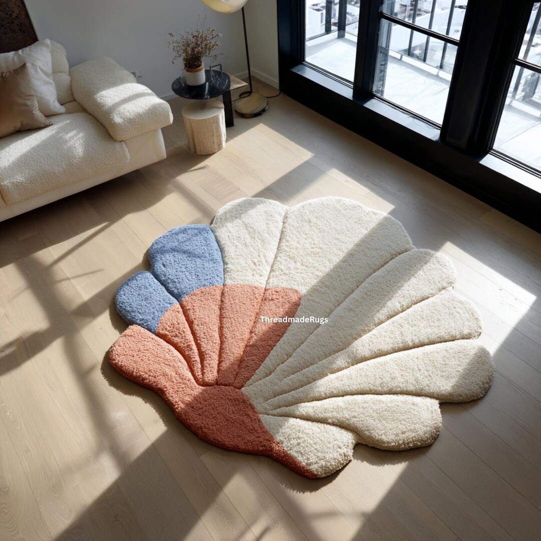 Scallop Shell Shape Hand Tufted Area Rug | Blue, Pink for Living Room ...