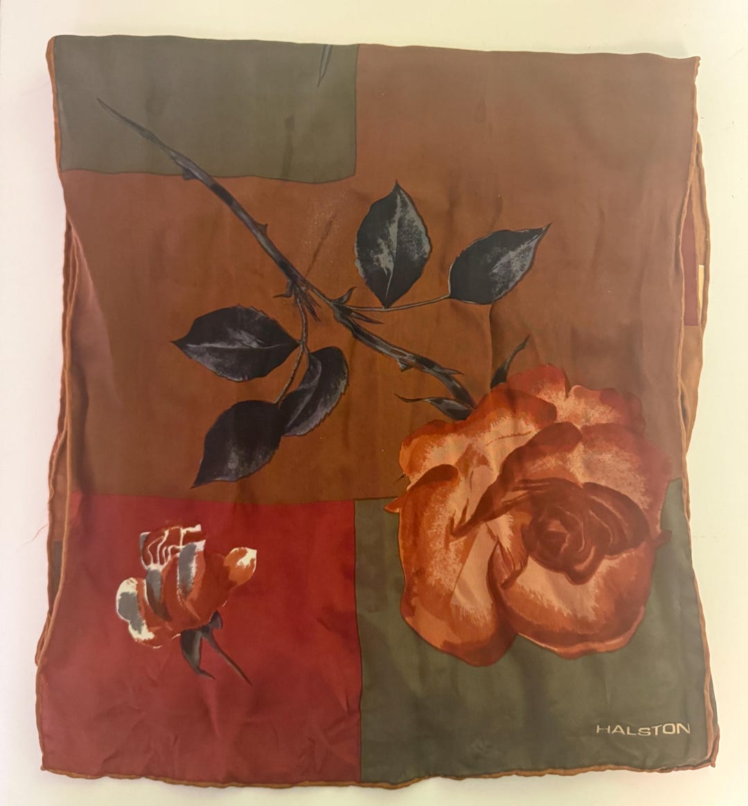 Halston Silk Scarf Vintage 1980’s Abstract Patchwork Floral Print Italy ...
