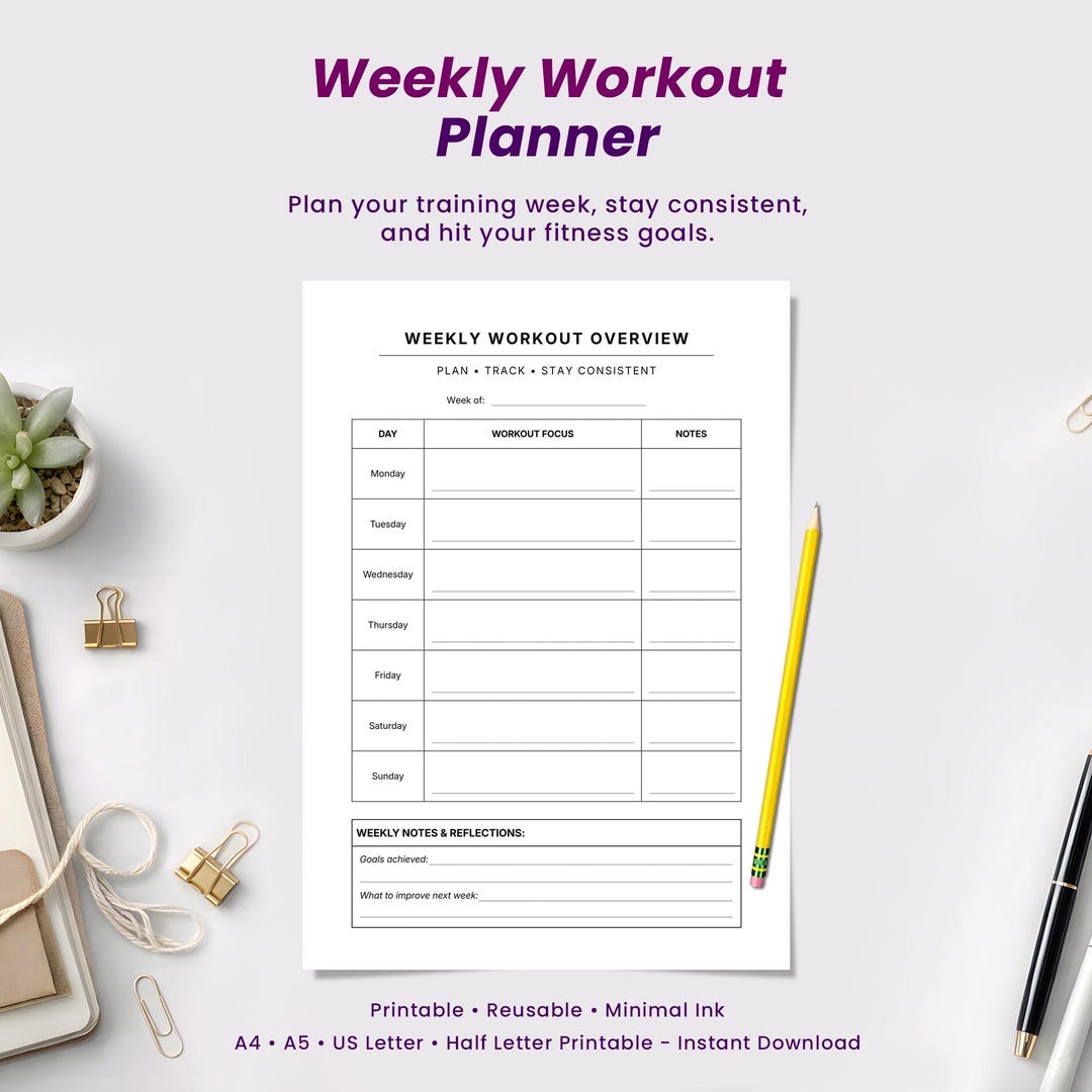 Weekly Workout Tracker Printable Gym Fitness Log Strength Training ...