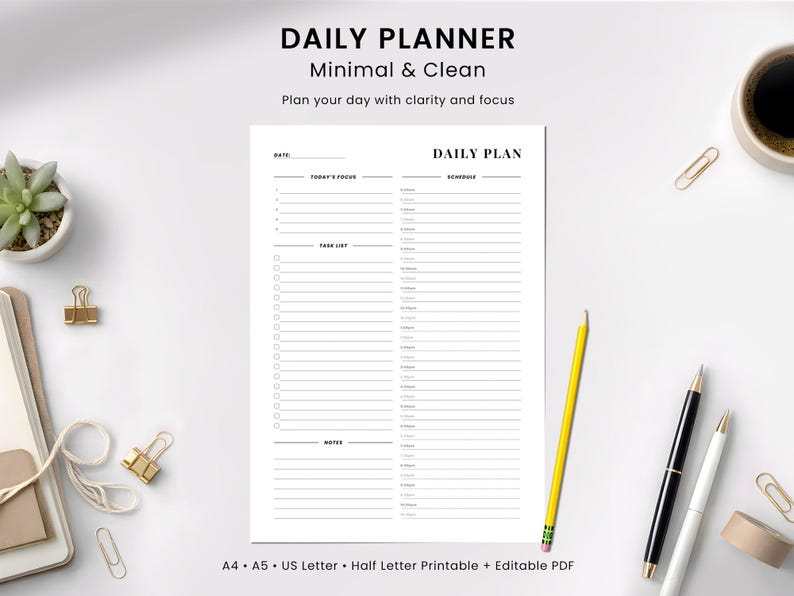Daily, Weekly, Monthly Planner Bundle, Printable, Editable PDF, Minimal ...