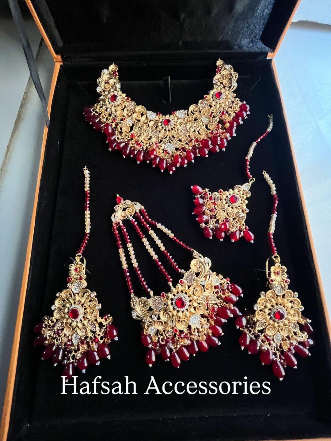 Gold Plated Ruby Red Bridal Jewelry Set - Etsy