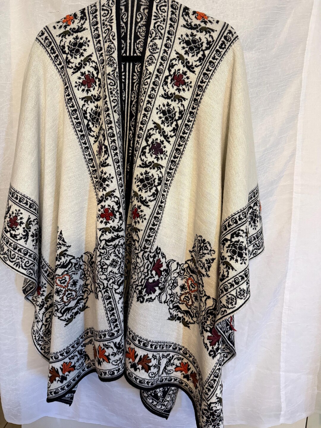 Ivory Alpaca Blend Reversible Shawl - Handwoven Peruvian Artisan Wrap ...