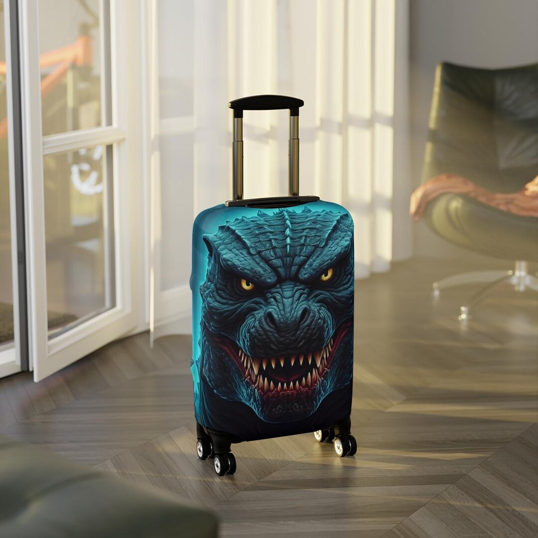 Blue Monster Godzilla Face Luggage Cover | Dinosaur Scary Creature ...