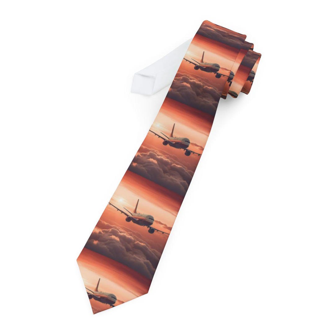 Sunset Airplane Necktie | Aviation Plane Pattern Neck Tie Travel Gift ...