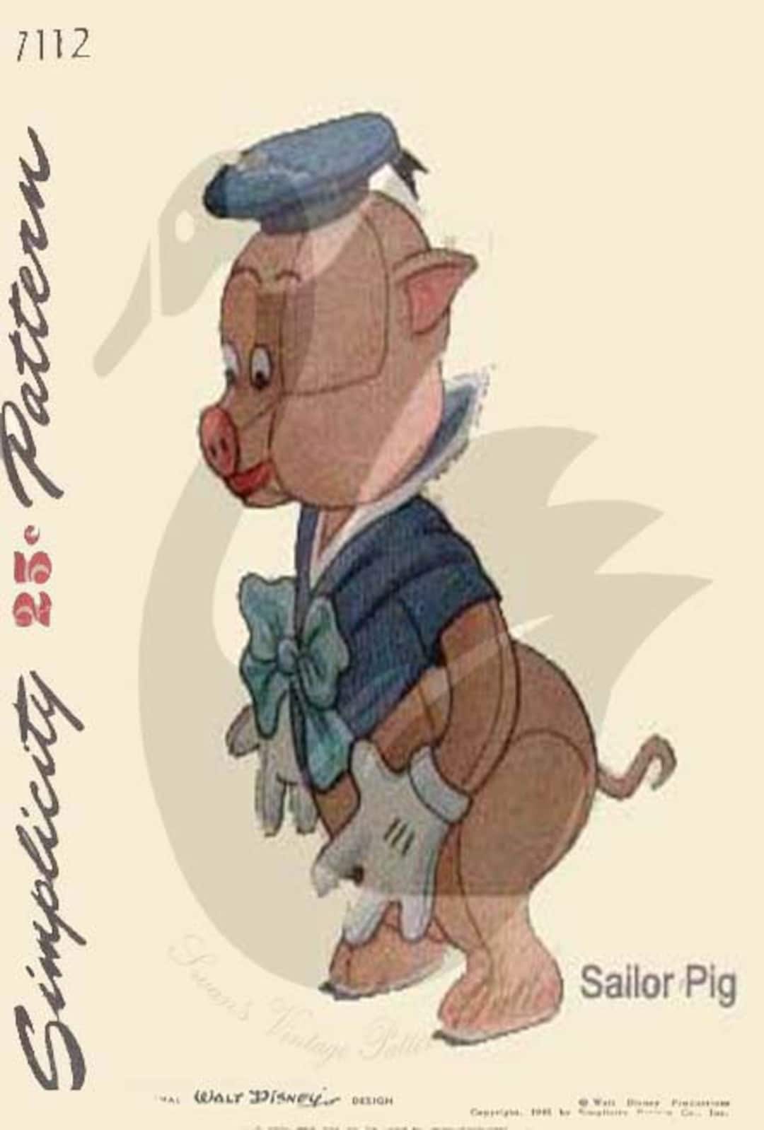 Reproduction Vintage Sailor Pig From Three Little Pigs Sewing Pattern ...