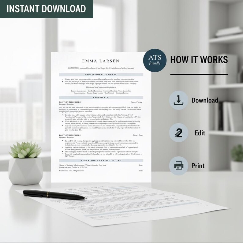 Easy ATS Resume Template | Word, Google Docs and Pages |professional ...