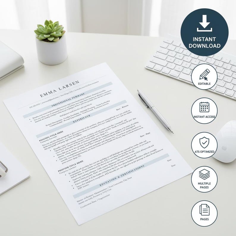 Easy ATS Resume Template | Word, Google Docs and Pages |professional ...