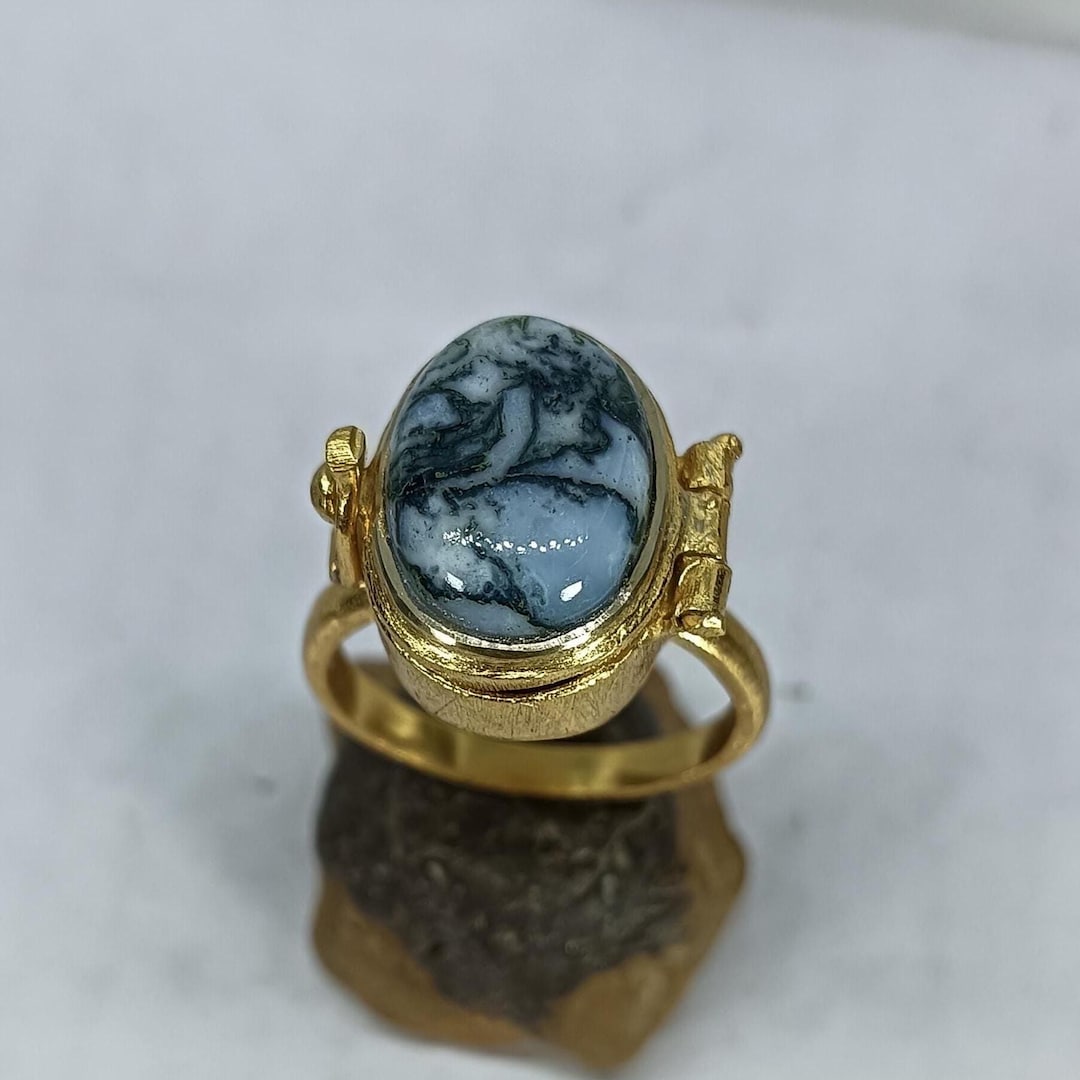 Tree Agate Poison Ring, Gold Poison Box Ring, Handmade Compartment Ring ...