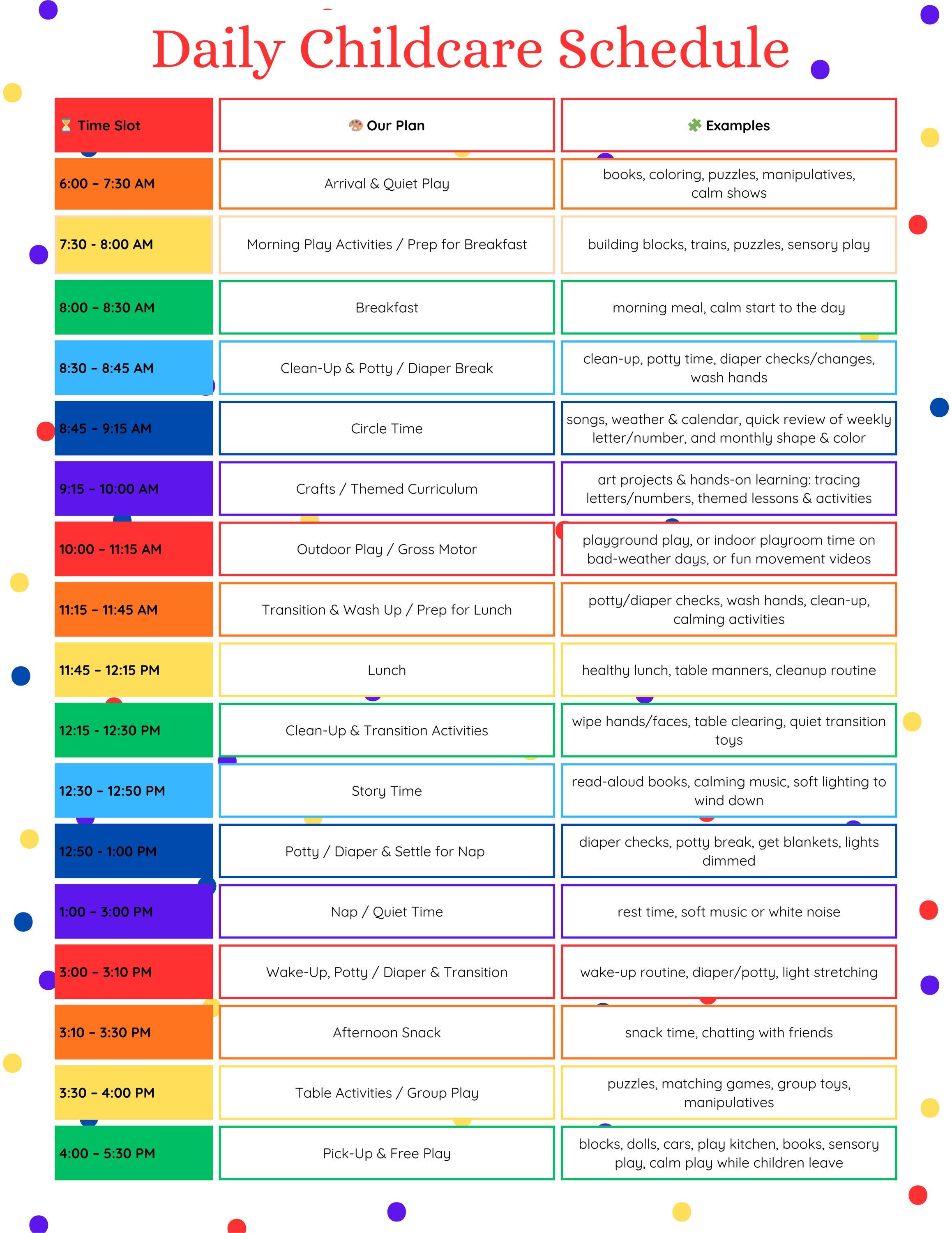 Editable Daycare Daily Schedule Template | Preschool Classroom Routine ...