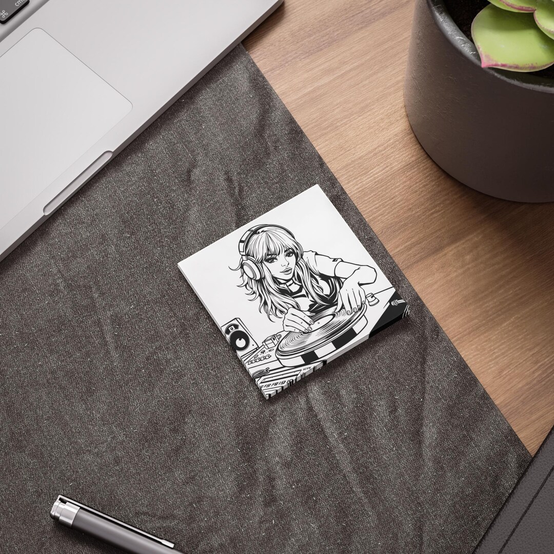 Female DJ Illustration Post-it Note Pads | Turntable Music Sticky Notes ...