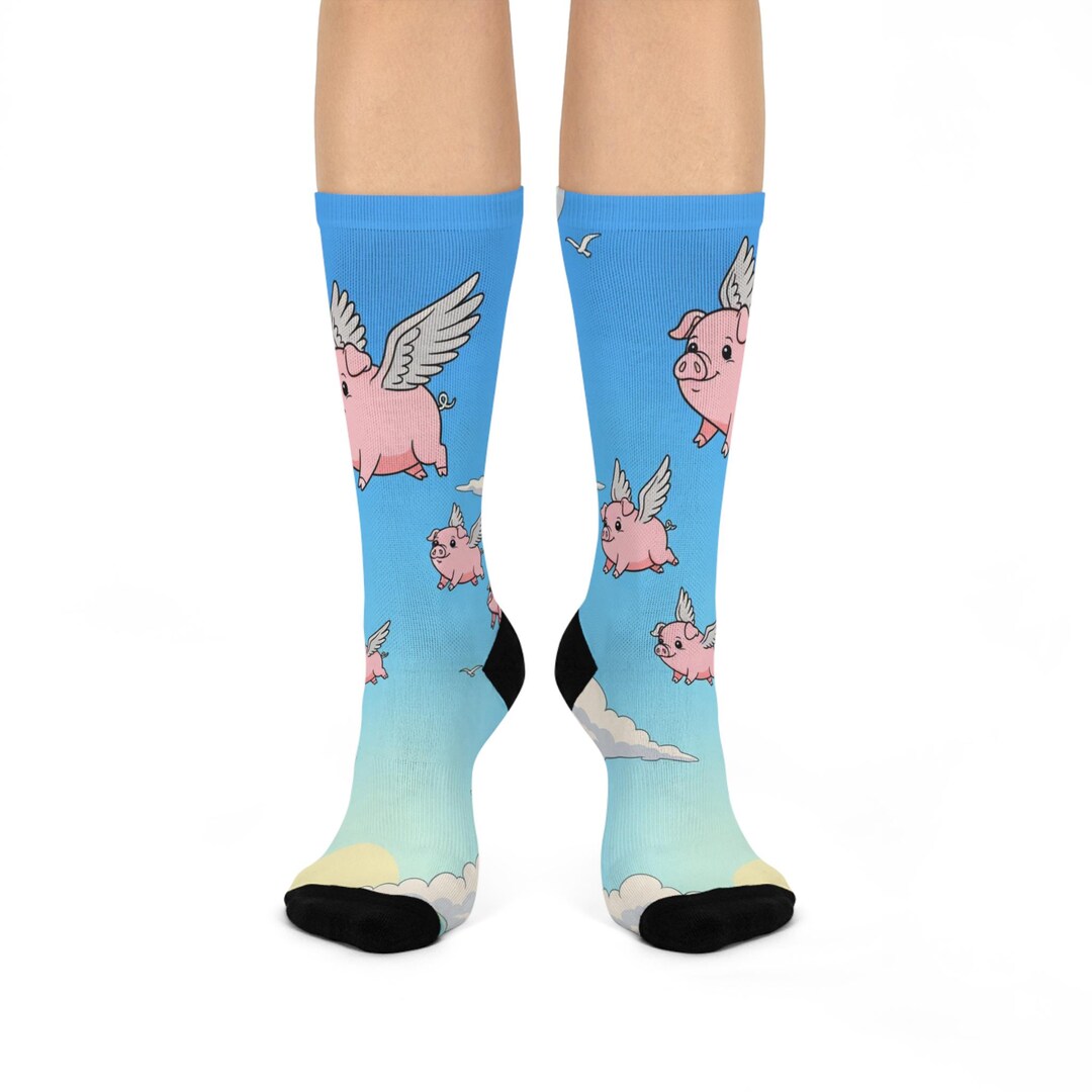Flying Pigs Crew Socks - Whimsical Sky Blue Cloud Design - Etsy