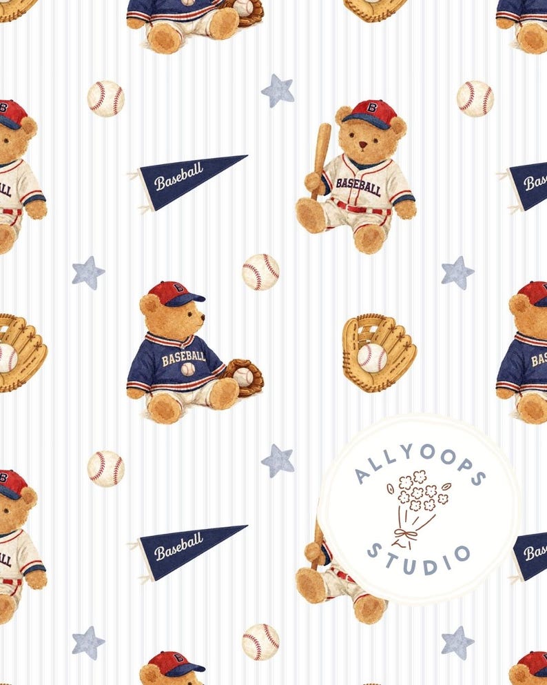 Baseball Teddy Bears Seamless Pattern - Etsy