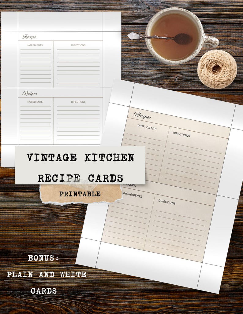 Vintage Recipe Cards Printable – Neutral Cooking Journal – Digital ...