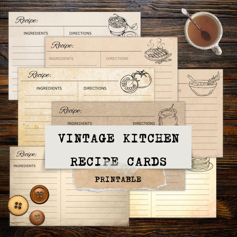 Vintage Recipe Cards Printable – Neutral Cooking Journal – Digital ...