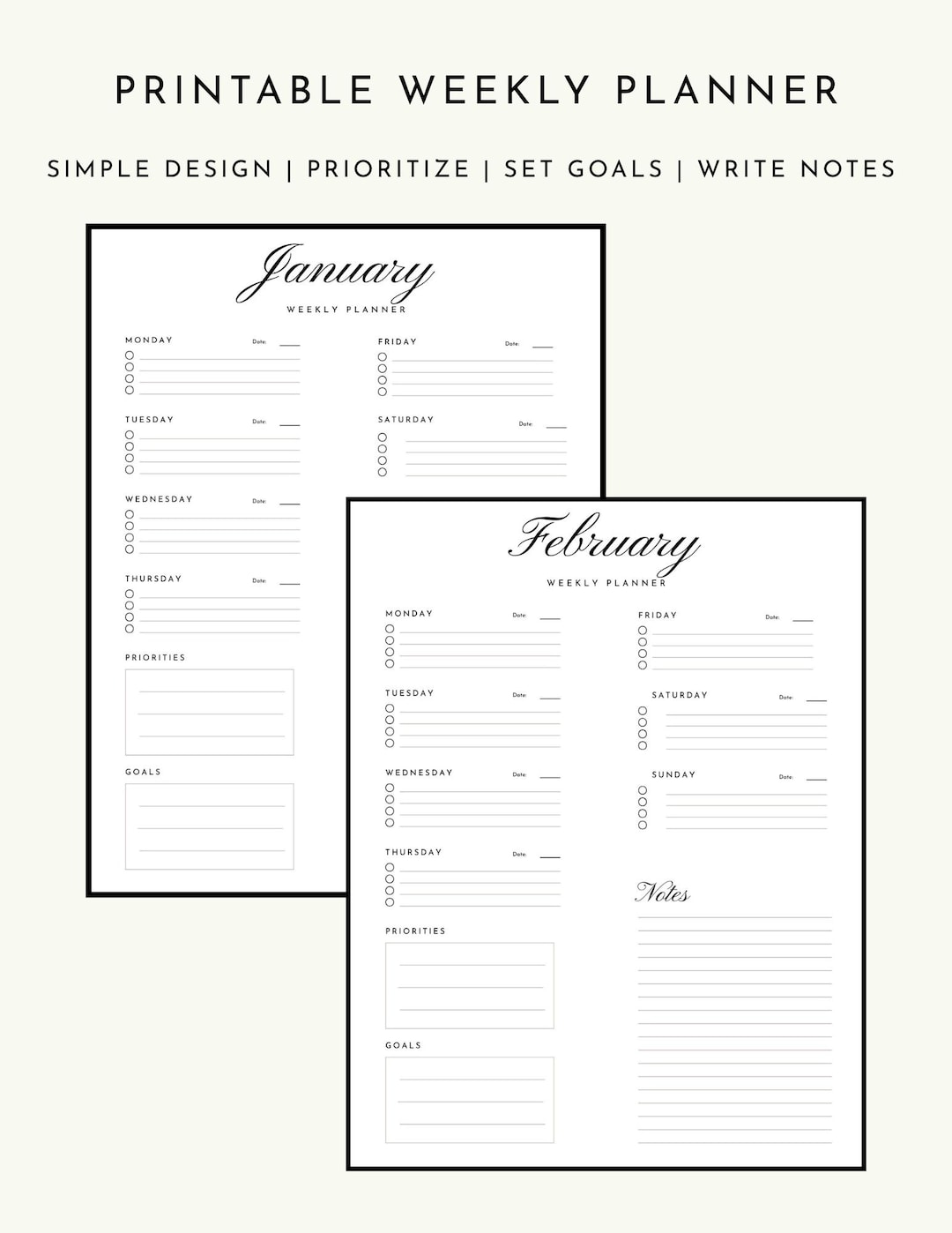 Printable 2026 Weekly Planner | Digital Product | Instant Download ...