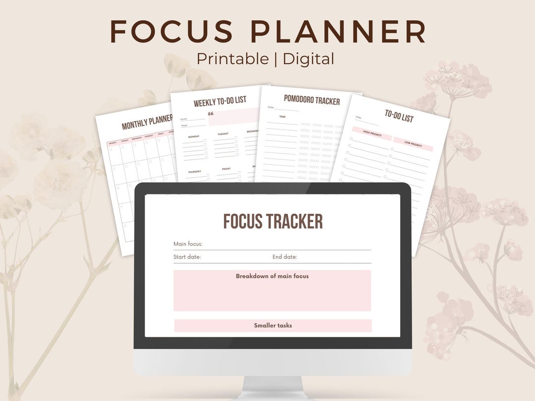 Focus Planner Printable | Pomodoro Tracker + Weekly & Monthly Planner ...