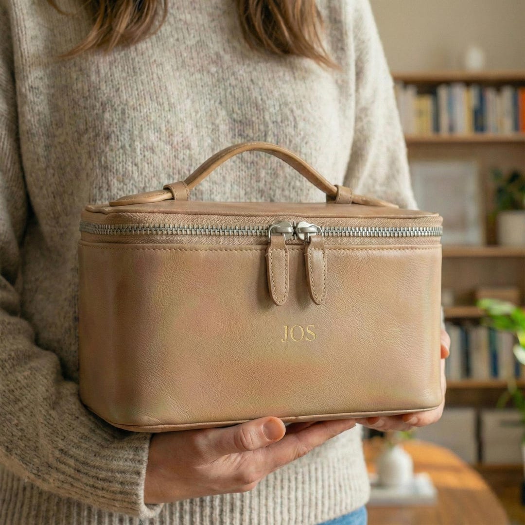Personalized Leather Makeup Bag, Custom Monogram Cosmetic Case ...