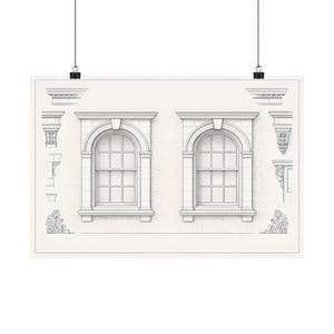 Architectural Window Elevation Drawing, Classical Window Wall Art ...