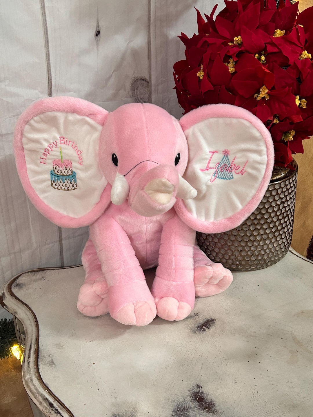 Large Stuffed Pink Elephant or Blue Elephant With Embroidered Ears for ...