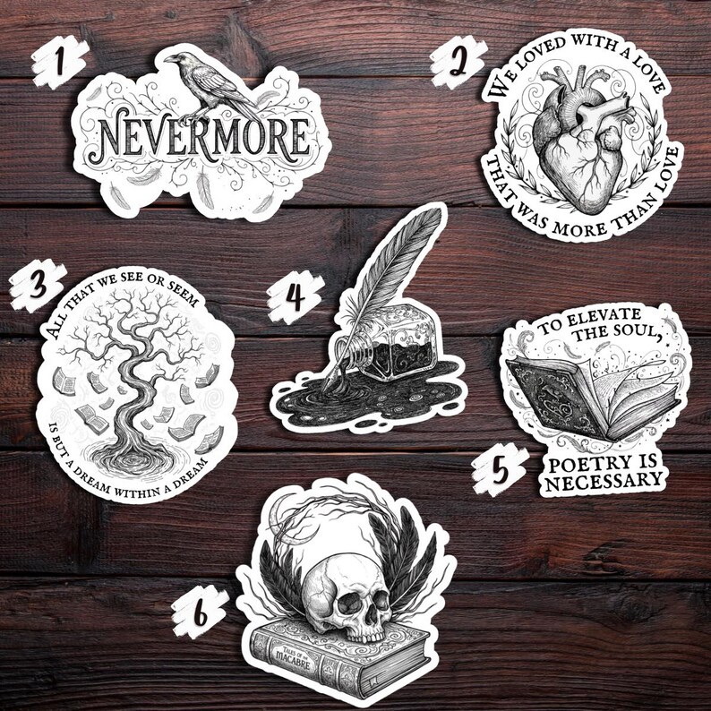 Edgar Allan Poe Stickers – Gothic Literary Waterproof Matte Laminated ...