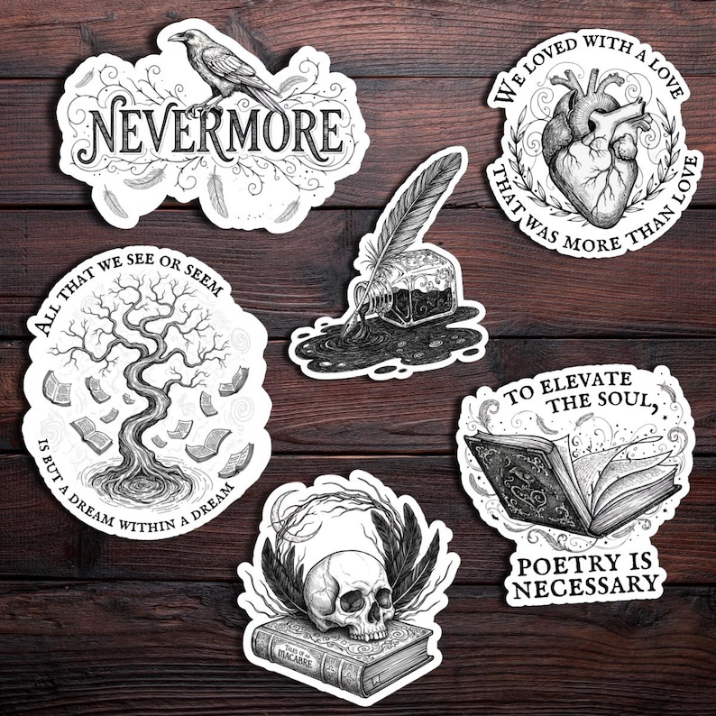 Edgar Allan Poe Stickers – Gothic Literary Waterproof Matte Laminated ...