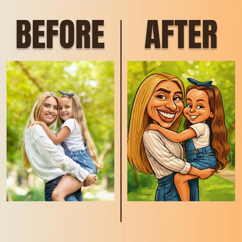 Mother Daughter Cartoon Portrait, Personalized Family Illustration ...