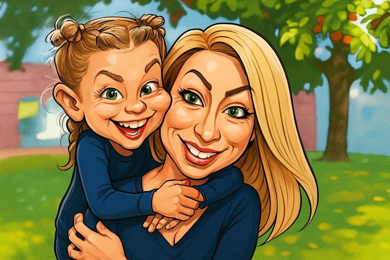 Mother Daughter Cartoon Portrait, Personalized Family Illustration ...