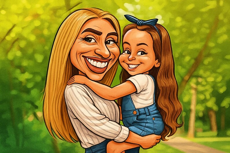 Mother Daughter Cartoon Portrait, Personalized Family Illustration ...