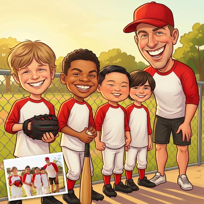 Baseball Coach Gift, Custom Ballpark Team Caricature, Player Portrait ...