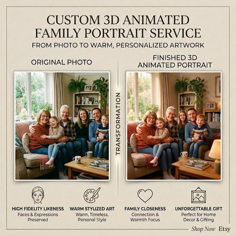 Custom Family Portrait From Photo, Personalized Wedding Gift for ...