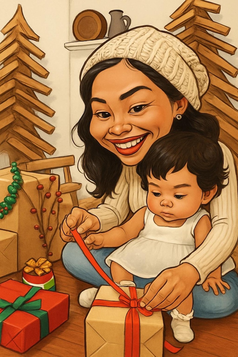 Mother Daughter Cartoon Portrait, Personalized Family Illustration ...