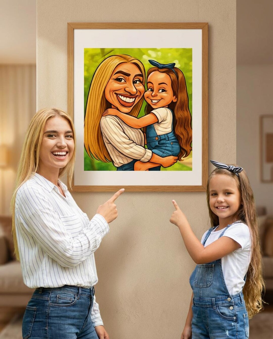 Mother Daughter Cartoon Portrait, Personalized Family Illustration ...