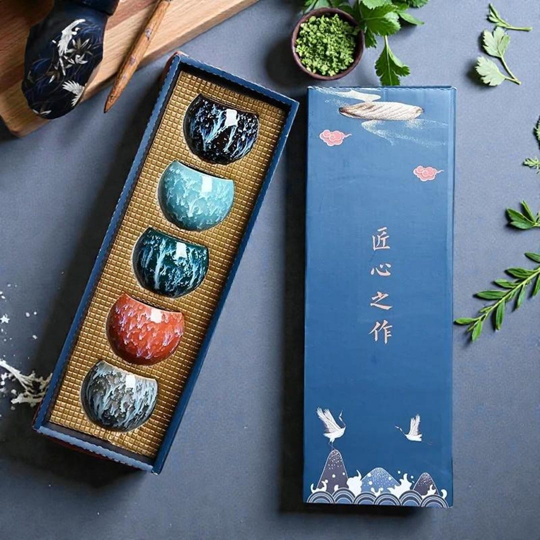 Hand Painted Ceramic Tea Cup Gift Set Retro Kung Fu Coffee Cups - Etsy