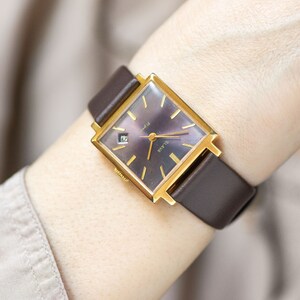 Square Unisex Watch Chocolate Brown Glory, Gold Plated Watch for Women ...