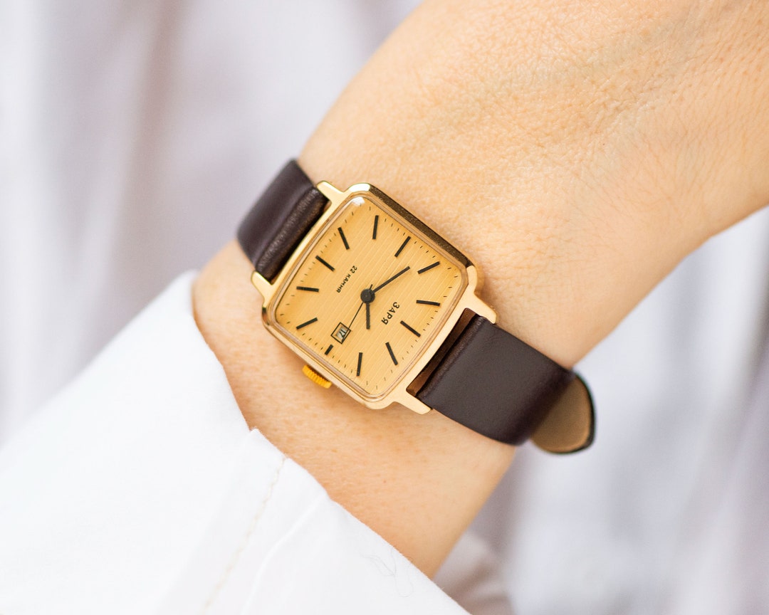 Unused Women Watch Vintage Dawn, Square Lady Watch Gold Plated, Modern ...