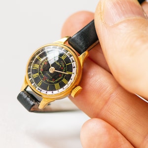 Small Red Roses Women's Watch Black Dial Gold Plated Seagull, Girl ...