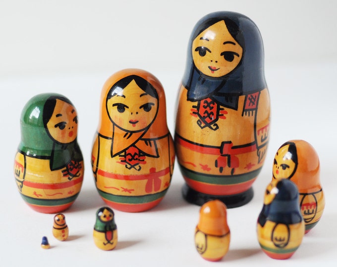 Russian Matryoshka, Set of 9 Nesting Dolls, Hand Painted From Soviet ...