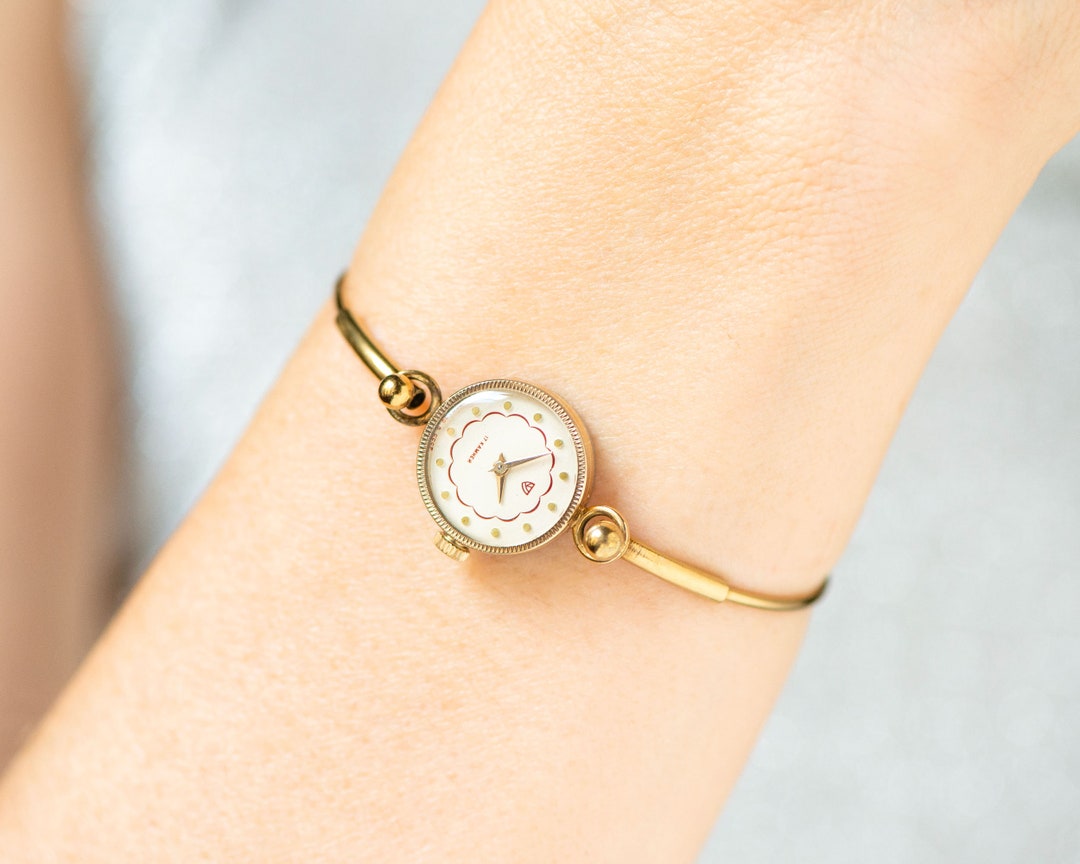 Women's Watch Tiny Ring Bracelet Gold Plated Seagull, Vintage Lady Wristwatch Classic Cocktail ...