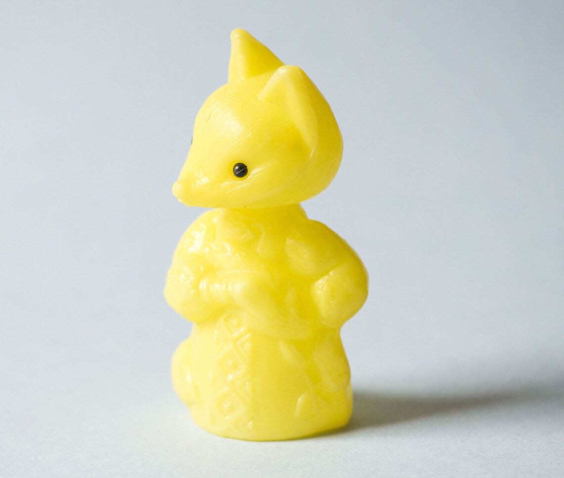 Yellow Fox Toy Vintage Plastic Fox Small Fox Holding Bird - Etsy