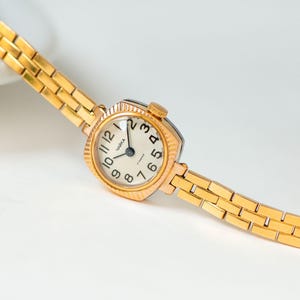 Women Cocktail Watch Gold Plated Square Seagull, Elegant Bracelet Evening Watch Sunburst Vintage ...