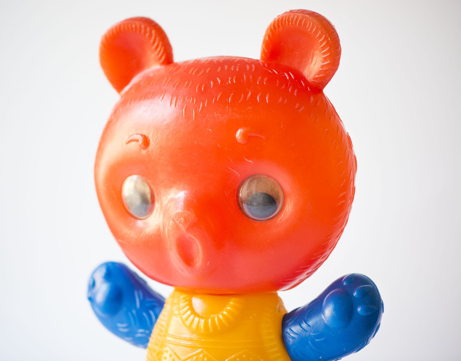 Vintage Plastic Bear Toy Big Eye Rolling Bear Red Yellow Blue - Etsy
