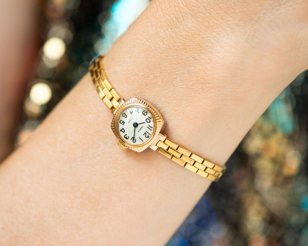 Women Cocktail Watch Gold Plated Square Seagull, Elegant Bracelet Evening Watch Sunburst Vintage ...