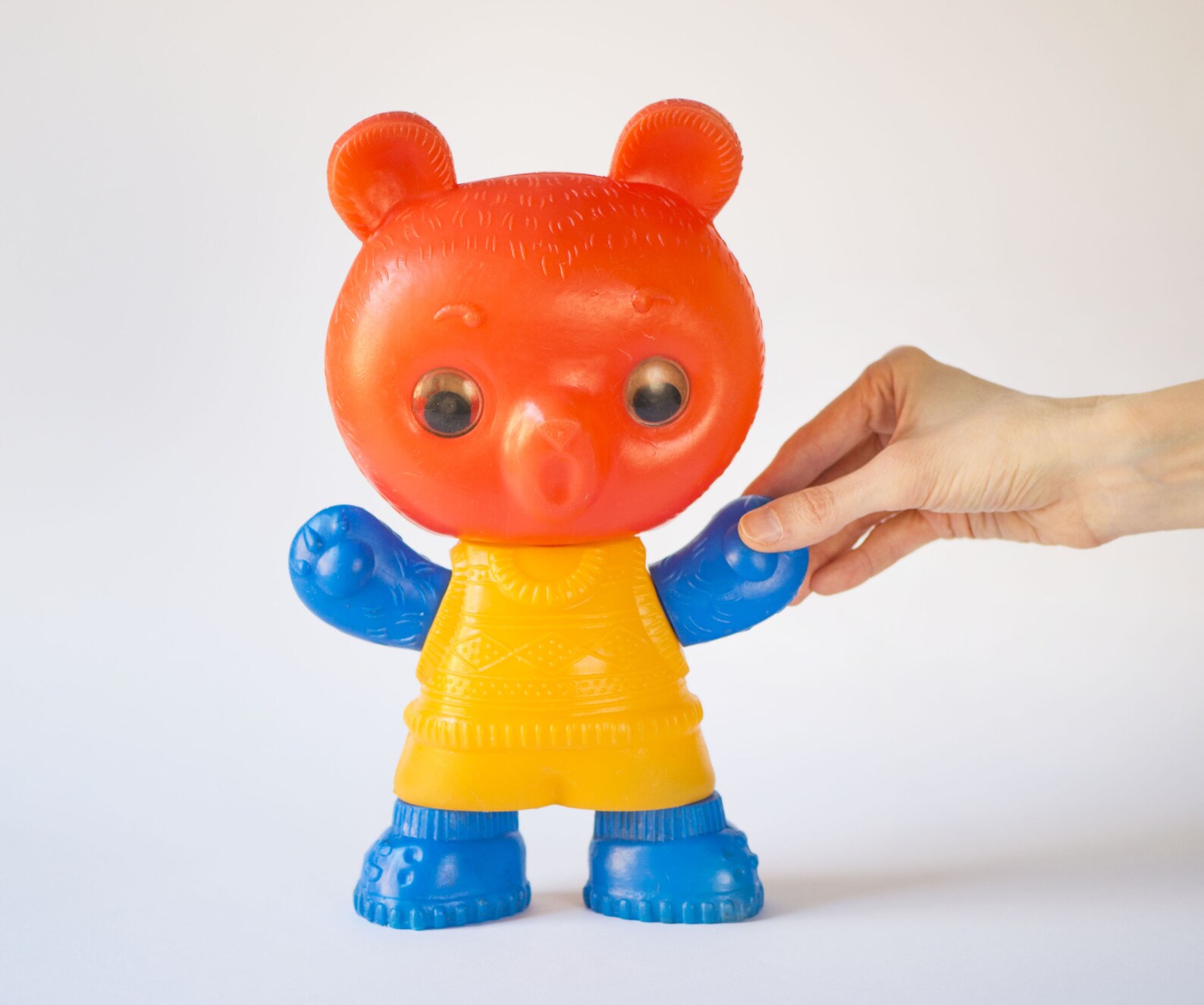 Vintage Plastic Bear Toy Big Eye Rolling Bear Red Yellow Blue - Etsy