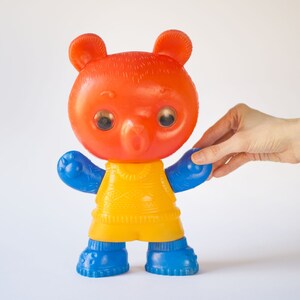 Vintage Plastic Bear Toy Big, Eye Rolling Bear Red Yellow Blue Moving ...